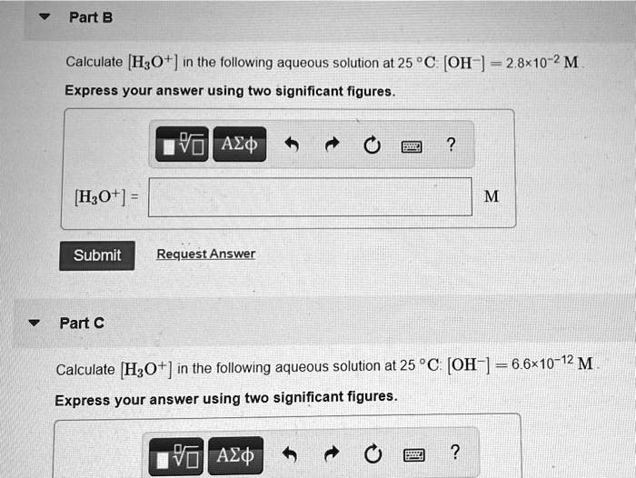 part b calculate hzo in the following aqueous solution at 25 c oh 2810 2 m express your answer ...