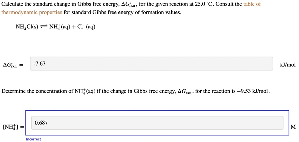texts calculate the standard change in gibbs free energy grxn for the given reaction at 250 c ...