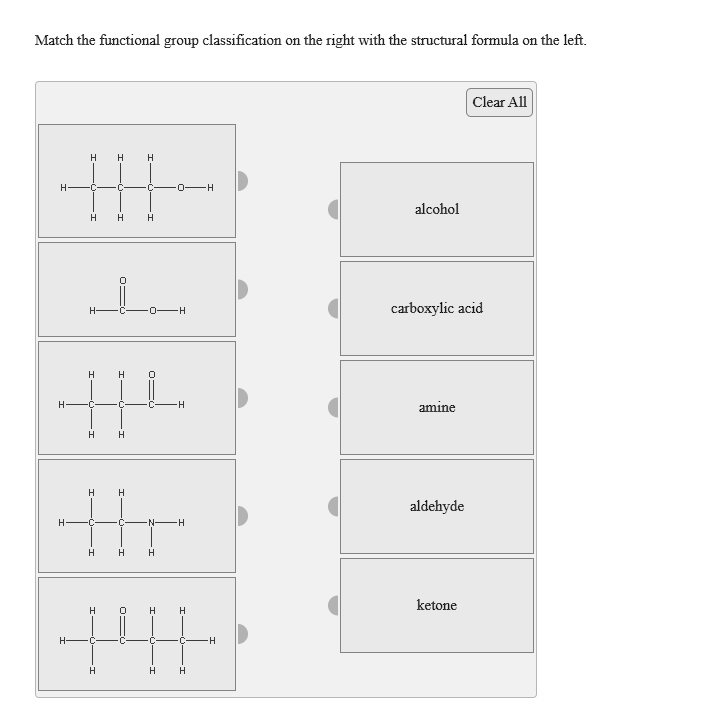SOLVED: Match the functional group classification on the right with the structural formula on ...