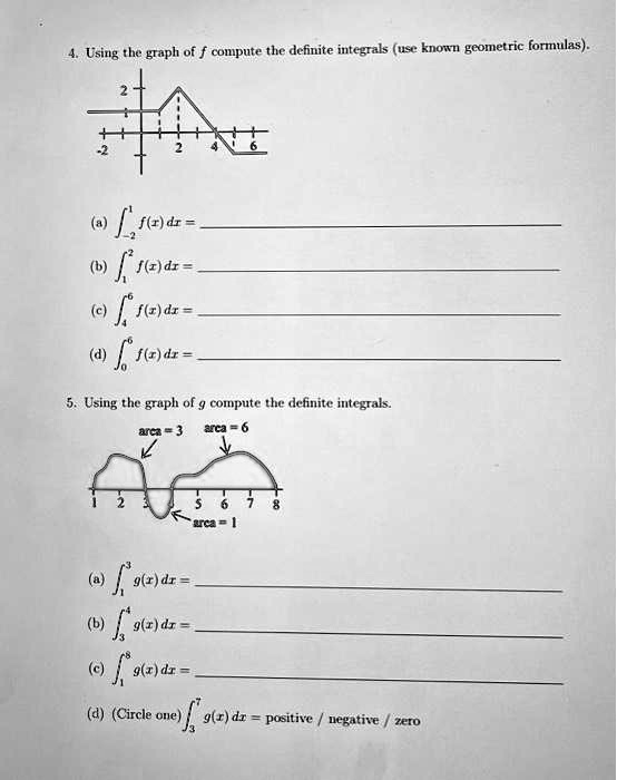 SOLVED: 4. Using the graph of f, compute the definite integrals (use ...