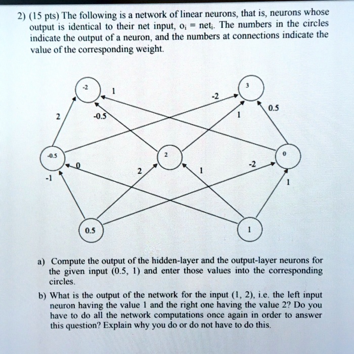 SOLVED: The following is a network of linear neurons, that is, neurons whose output is identical ...