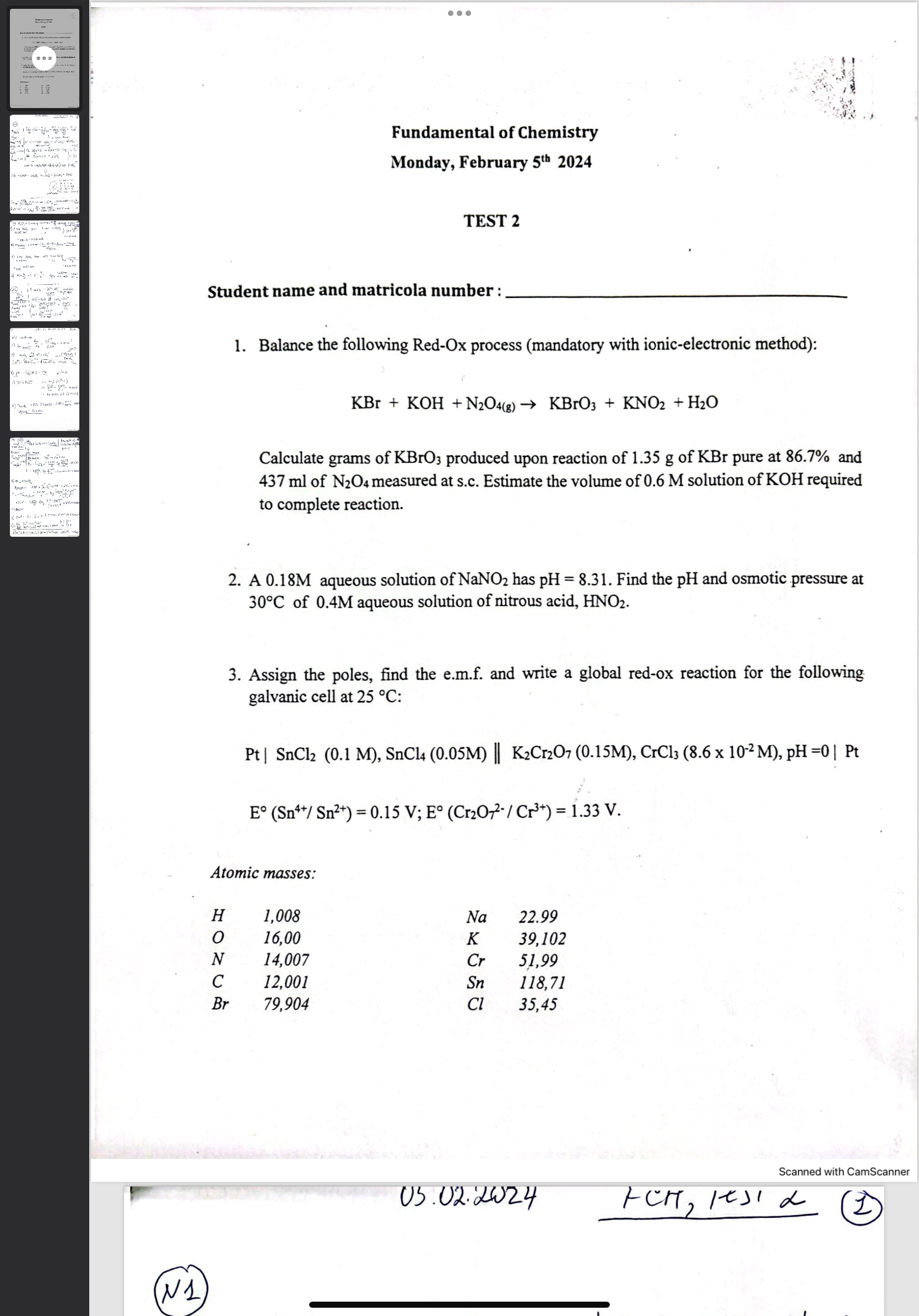 SOLVED: Fundamental of Chemistry Monday, February 5^th 2024 TEST 2 ...