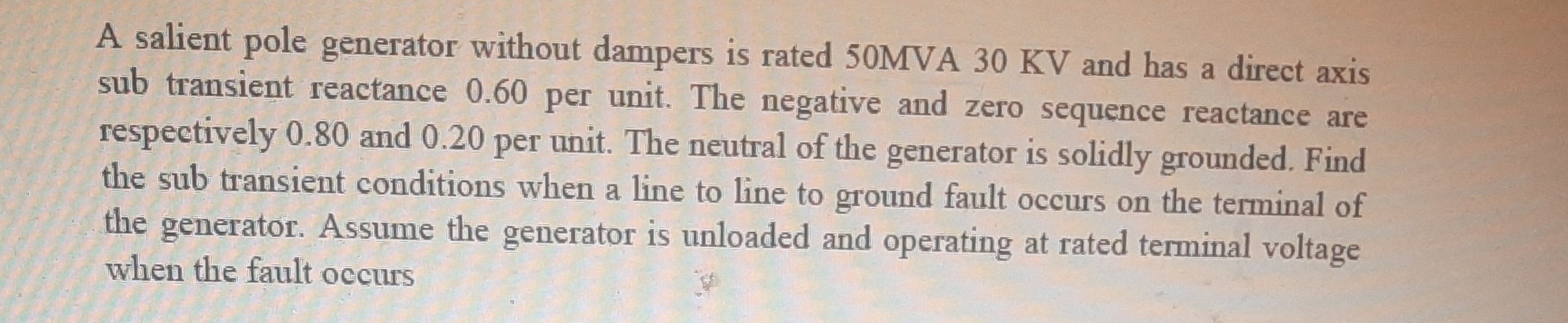 Solved A Salient Pole Generator Without Dampers Is Rated 50mva 30 Kv
