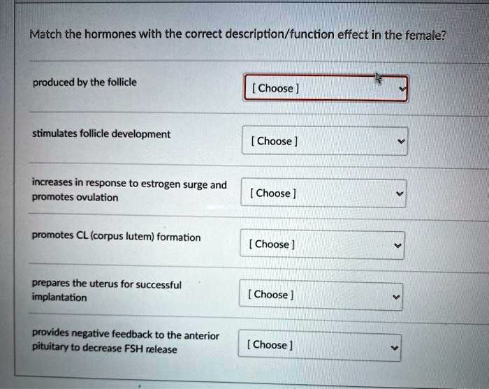 SOLVED: Match the hormones with the correct description/function effect ...