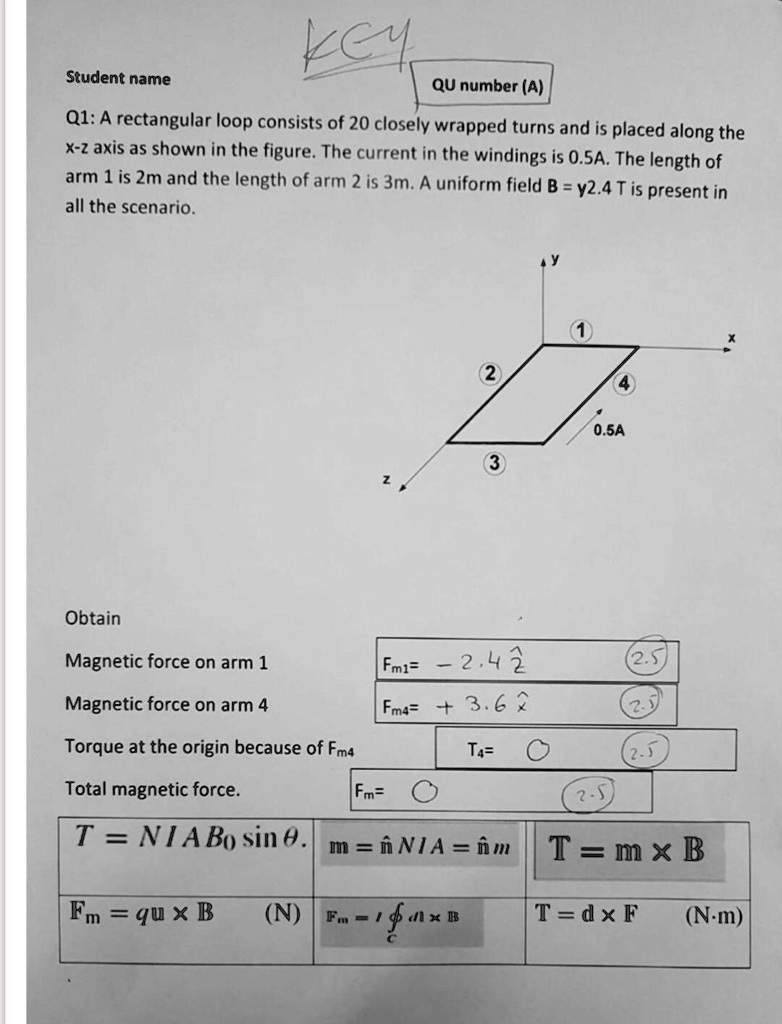 SOLVED: Student name QU number(A) Q1: A rectangular loop consists of 20 closely wrapped turns ...