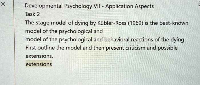SOLVED: Developmental Psychology VII - Application Aspects Task 2: The ...