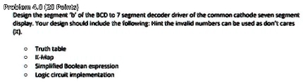 SOLVED: Design the segment 'b' of the BCD to 7-segment decoder driver ...
