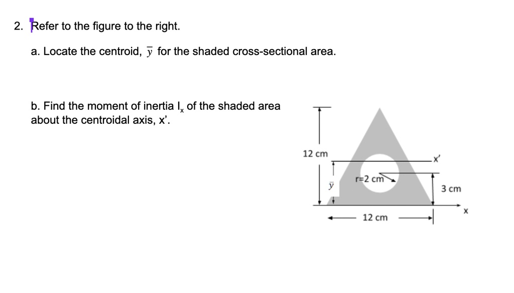 SOLVED: Refer to the figure to the right a. Locate the centroid, y for the shaded cross ...