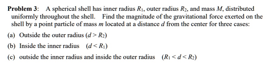 SOLVED: Problem 3: spherical shell has inner radius R, outer radius Rz ...