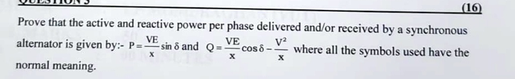 16 prove that the active and reactive power per phase delivered andor ...