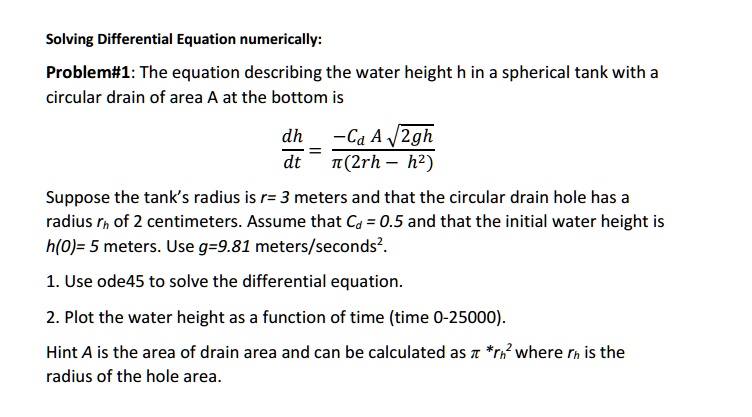 SOLVED: Solving Differential Equation Numerically Problem #1: The ...