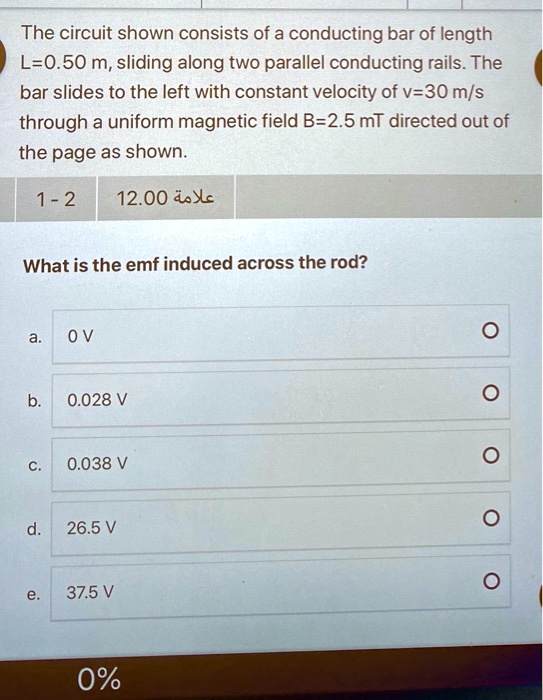 the circuit shown consists of a conducting bar of length l050 m sliding along two parallel ...