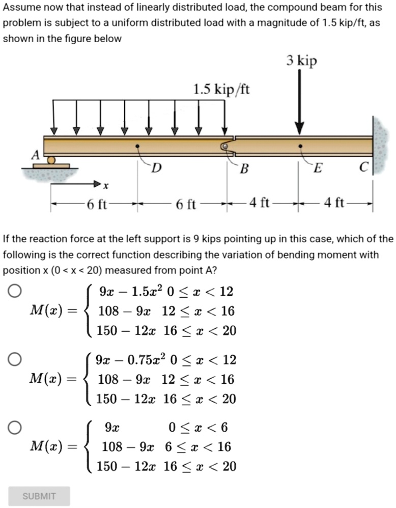 SOLVED: Assume now that instead of linearly distributed load,the ...