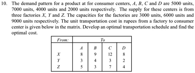 10 the demand pattern for product at for consumer centers c...