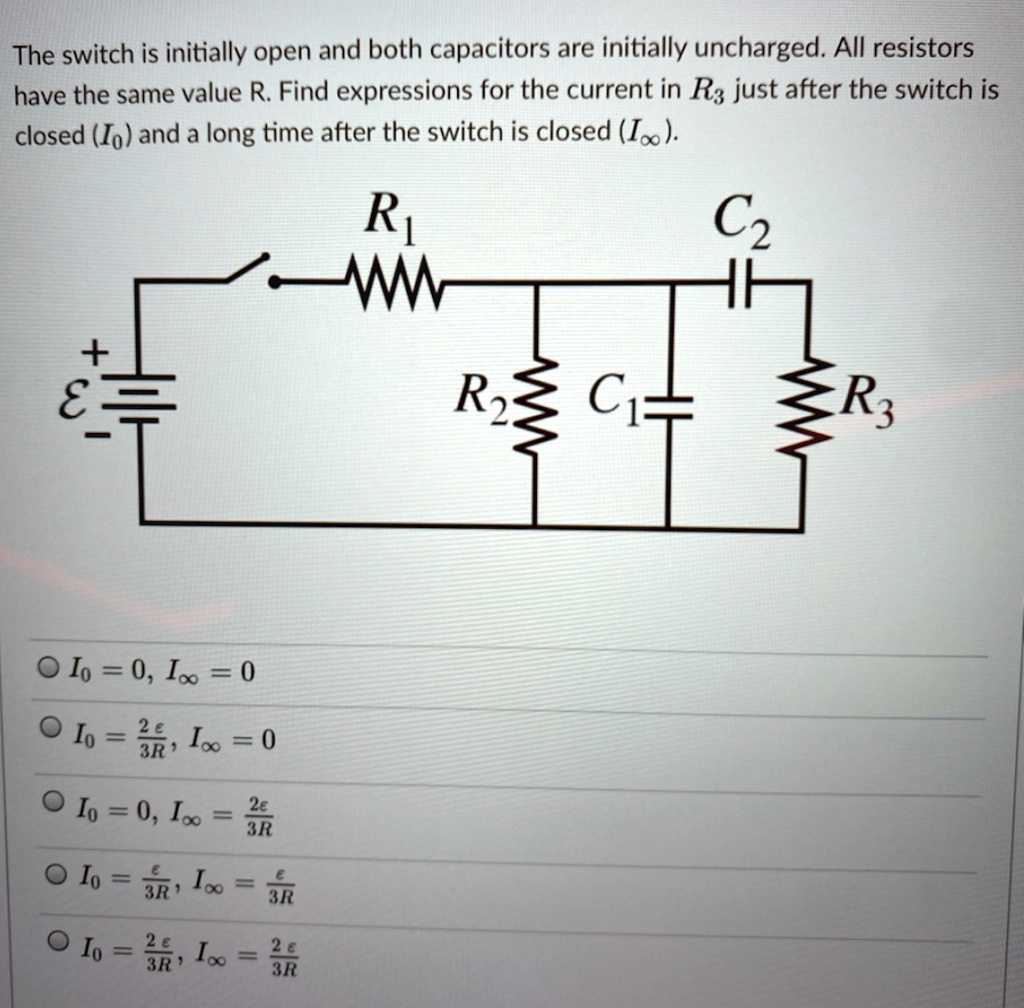 the switch is initially open and both capacitors are initially uncharged all resistors have the ...