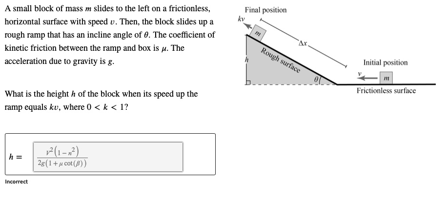 a small block of mass m slides t0 the left on frictionless horizontal surface with speed v then ...