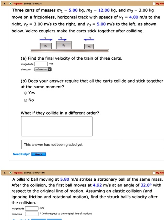 SOLVED: Jipunn 523sEtaepor Three carts of masses m1 5.00 kg m2 12.00 kg ...