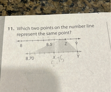 11 which two points on the number line represent the same point