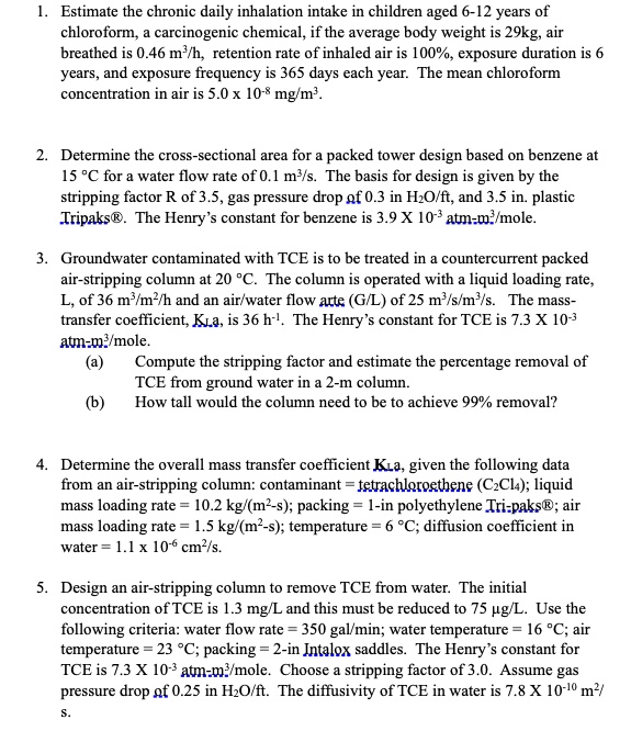 SOLVED: Estimate the chronic daily inhalation intake in children aged 6 ...
