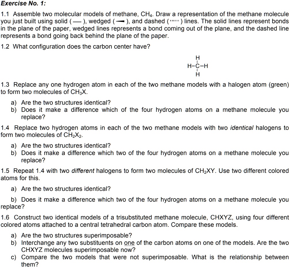 exercise no 1 11 assemble two molecular models of methane ch4 draw a representation of the ...