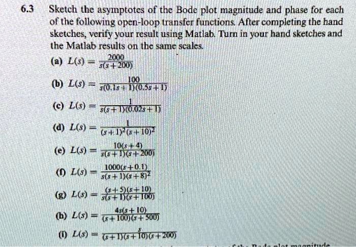 SOLVED: Please do F and H 6.3 Sketch the asymptotes of the Bode plot ...
