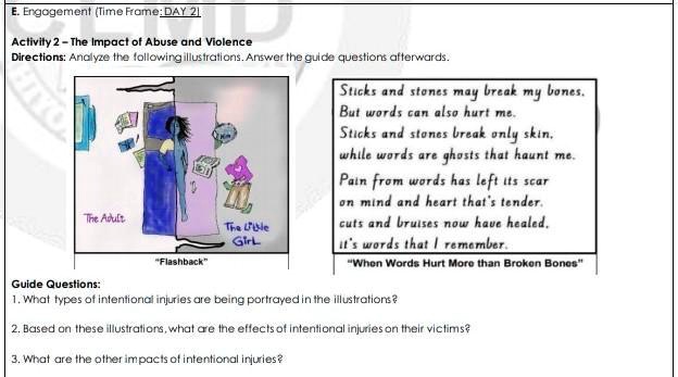 SOLVED: Text: "Guide Questions: 1. What types of intentional injuries ...