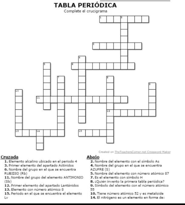 SOLVED: tabla periodica,completa el siguiente crusigrama por faa. doy ...
