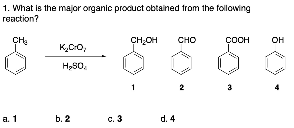 SOLVED: What is the major organic product obtained from the following reaction? CH3 K2CrO7 H2SO4 ...