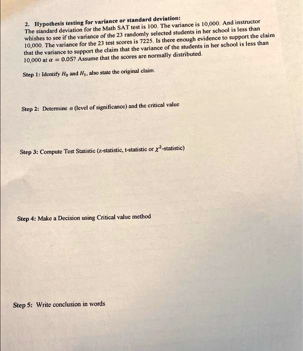 2. Hypothesis testing for variance or standard deviation: The standard ...