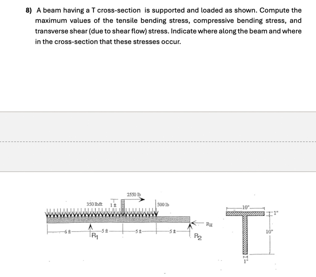 8 a beam having a t cross section is supported and loaded as shown ...