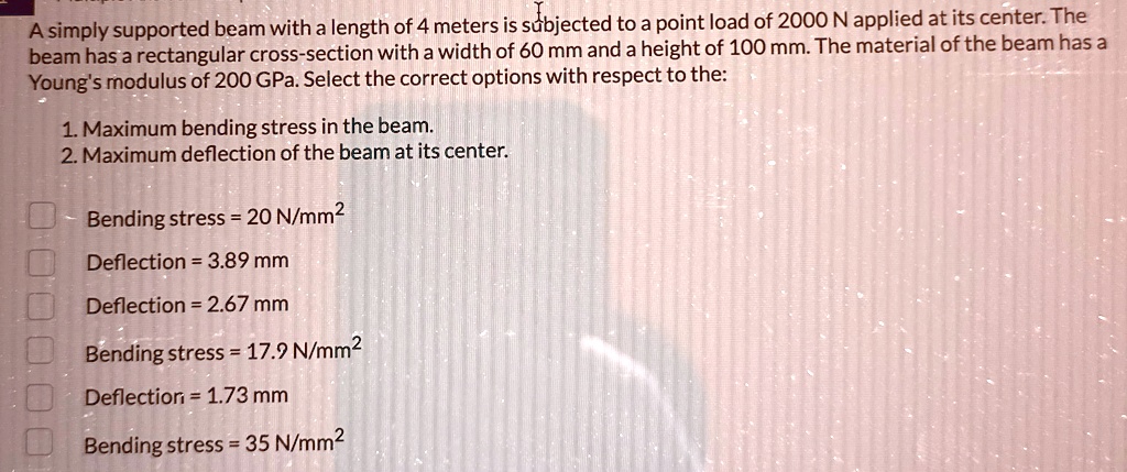 a simply supported beam with a length of 4 meters is subjected to a ...