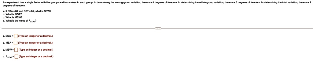 SOLVED: An experiment has a single factor with five groups and two values in each group. In ...