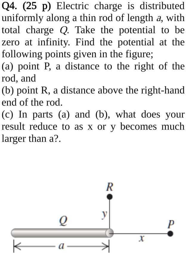Q4. (25 p) Electric charge is distributed uniformly along a thin rod of ...