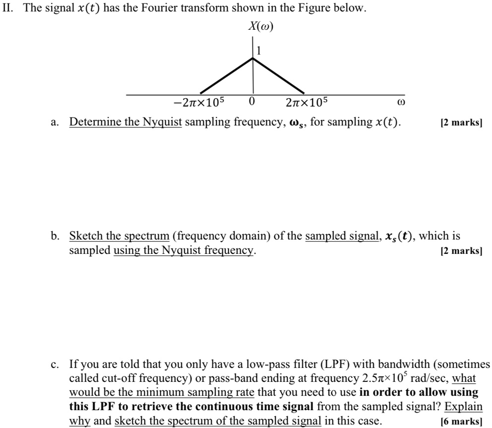 II. The signal x(t) has the Fourier transform shown in the Figure below ...
