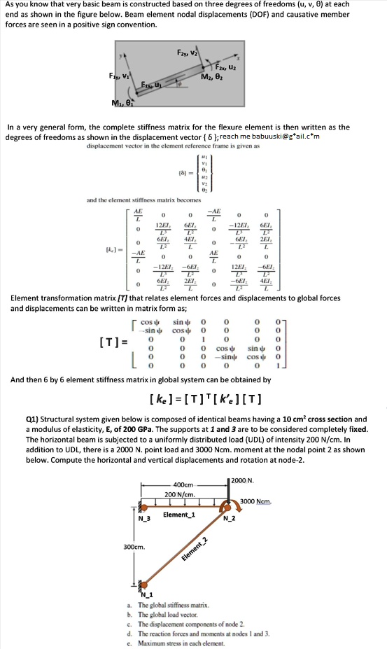 SOLVED: Texts: 1. The global stiffness matrix. 2. The global load vector. 3. The displacement ...