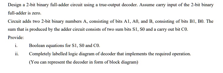 Solved Design A 2 Bit Binary Full Adder Circuit Using A True Output Decoder Assume Carry Input 9210