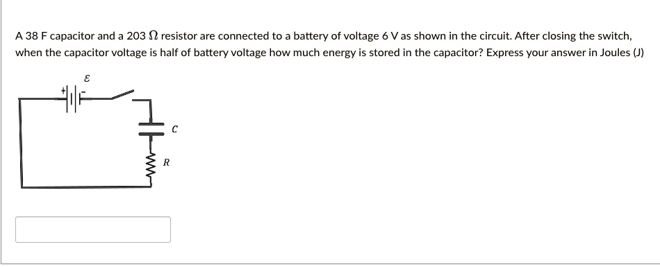 A 38 F capacitor and a 203 Ω resistor are connected to a battery of ...