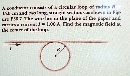 A conductor consists of a circular loop of radius R = 15.0 cm and two ...