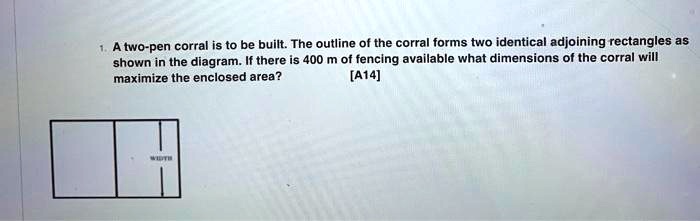 SOLVED: A two-pen corral is to be built: The outline of the corral ...