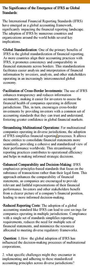 SOLVED: The Significance of the Emergence of IFRS as Global Standards ...