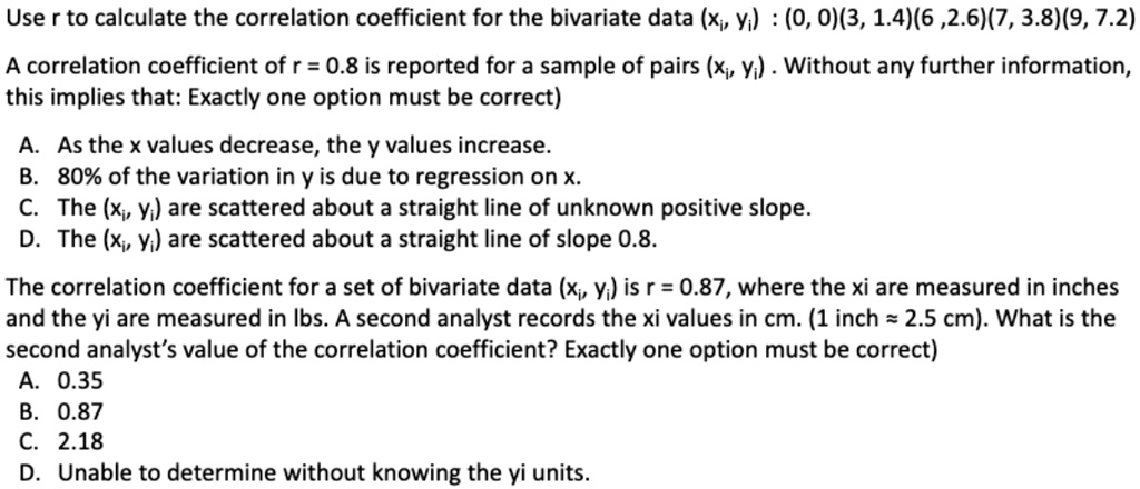 use r to calculate the correlation coefficient for the bivariate data ...