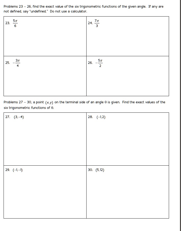 Solved Problems 23 Find The Exact Value Of The Six Trigonometric