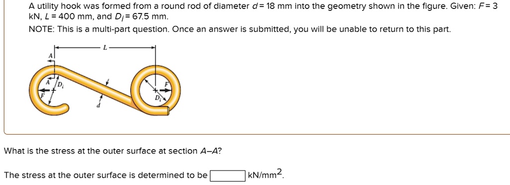 SOLVED: A utility hook was formed from a round rod of diameter d = 18 ...