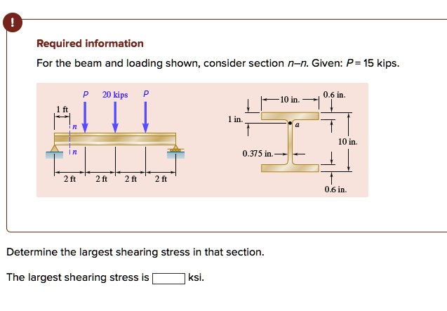 SOLVED: Required Information For the beam and loading shown, consider section n-n. Given: P = 15 ...