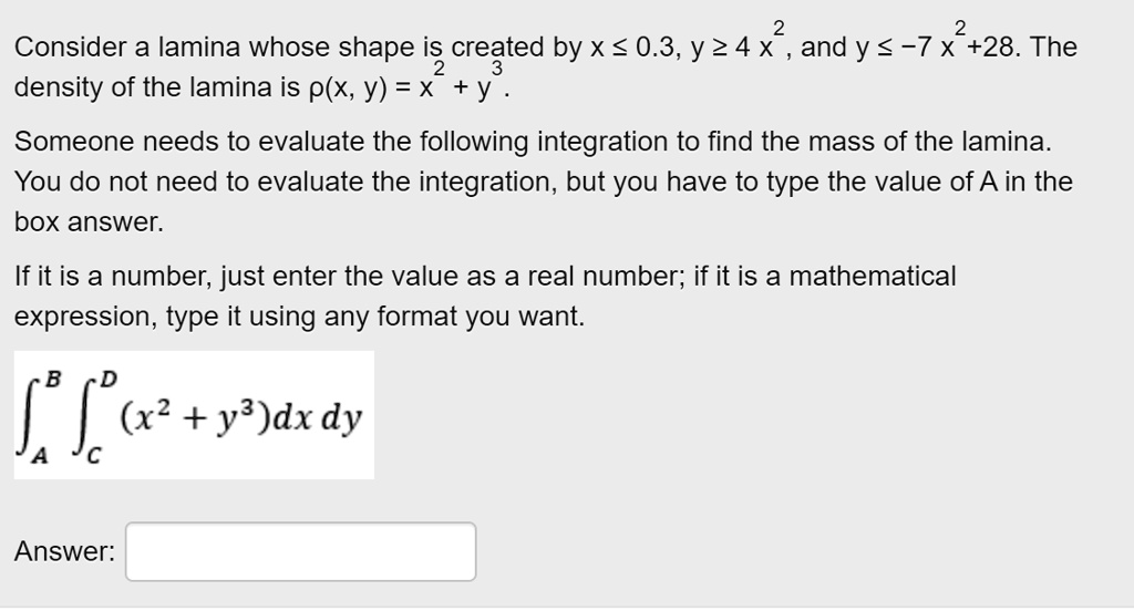 SOLVED: Consider a lamina whose shape is created by X