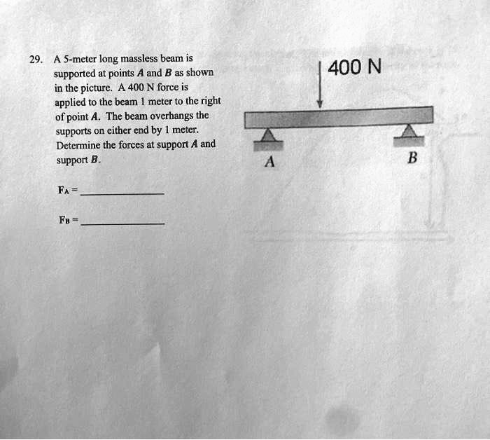 29. A 5-meter long massless beam is supported at points A and B as ...