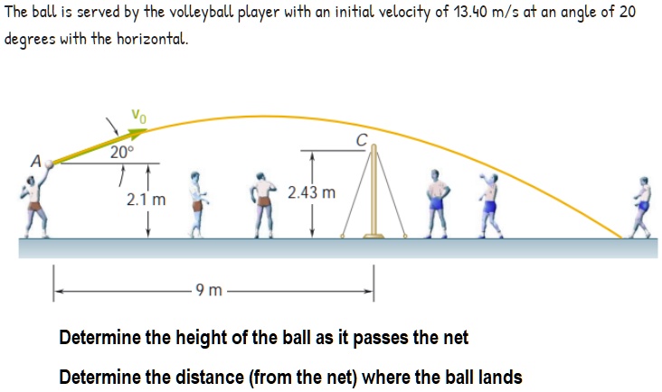 The ball is served by the volleyball player with an initial velocity of ...