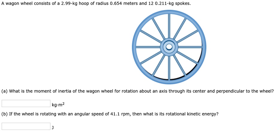 SOLVED: A wagon wheel consists of a 2.99-kg hoop of radius 0.654 meters ...