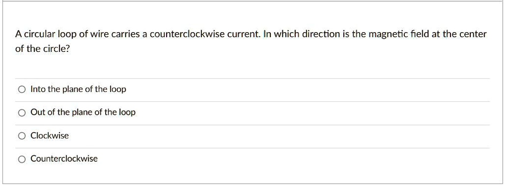 Solved A Circular Loop Of Wire Carries A Counterclockwise Current In Which Direction Is The