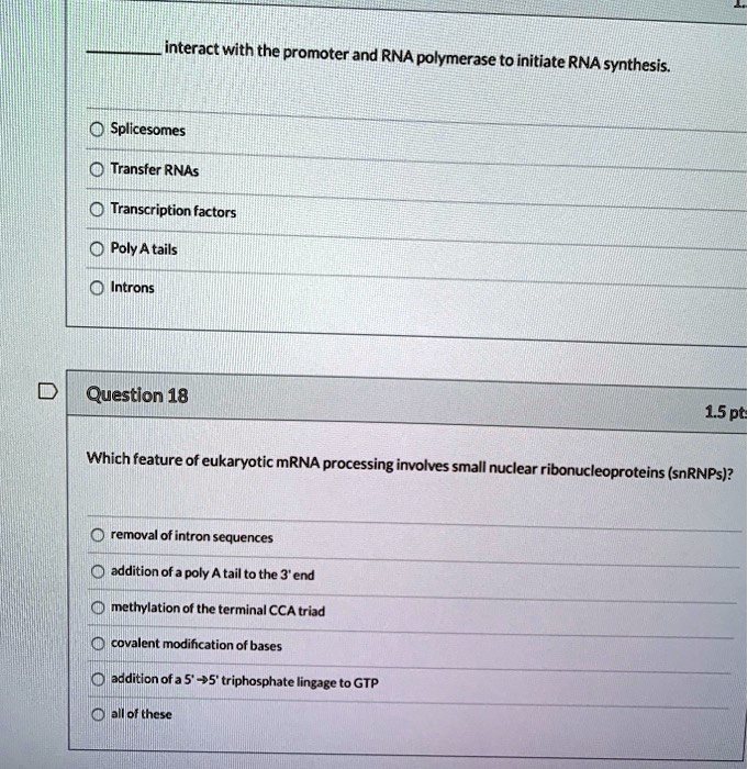 SOLVED: interact with the promoter and RNA polymerase to initiate ! RNA ...